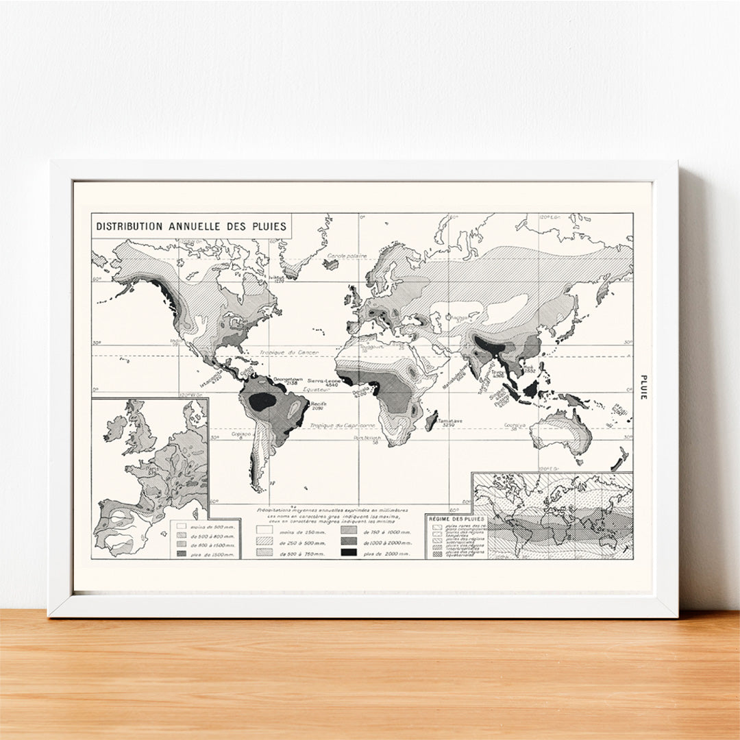 Poster | Annual Rainfall Distribution map in black and white | MORYARTY